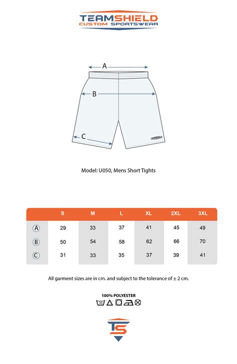 Sizeguide Teamshield Custom Sportswear