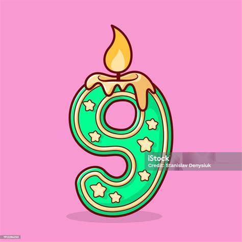 벡터 귀여운 생일 촛불 숫자 9 그림 만화 낙서 평면 다채로운 라인 아트 벡터 디자인 고립 된 개체 아이콘의 모양 귀여운에 대한 스톡 벡터 아트 및 기타 이미지 Istock