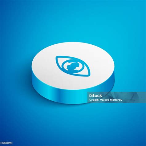 파란색 배경에 분리된 달러 아이콘이 있는 아이소메트릭 라인 눈 흰색 원 버튼입니다 벡터 3차원 형태에 대한 스톡 벡터 아트 및 기타 이미지 3차원 형태 Brand