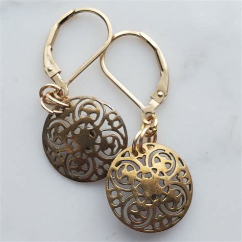 Minimalist Earring Gold Austrian Button Earrings Leverback Button