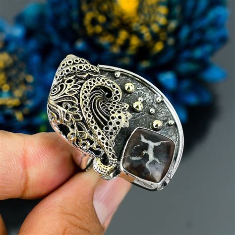 Moroccan Mud Crack Fossil Conch Shell Ring 18k Gold Plated Etsy