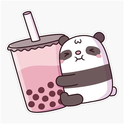 Maneki Cute Panda Bear Hugging Strawberry Bubble Tea Er Phone Decal