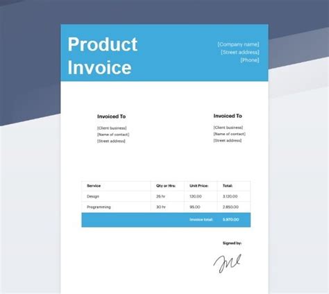 Productinvoicetemplate Free Sample Formats