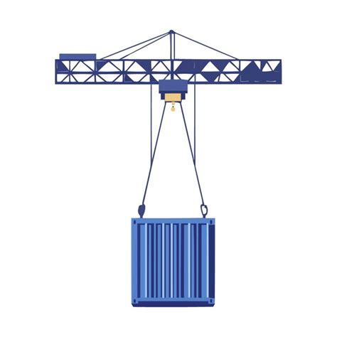 Crane Lifts With Blue Cargo Container Industrial Crane Hook And