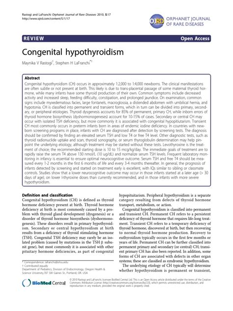 Congenital Hypothyroidism Pdf Hypothyroidism Thyroid Stimulating