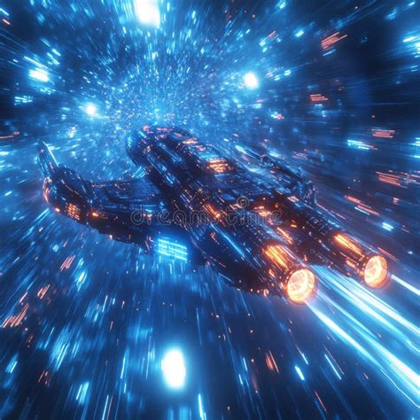 Futuristic Spaceship Traveling Through A Vibrant Warp Tunnel Showcasing Dynamic Bursts Of Light