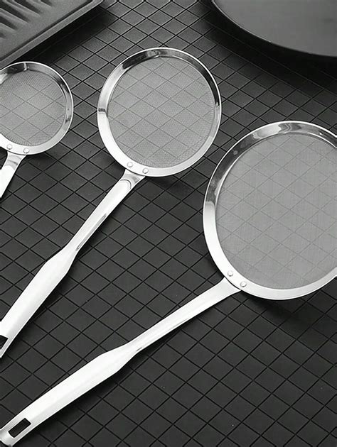 1pc 304 Thick Stainless Steel Shallow Screen Strainer Ladle For
