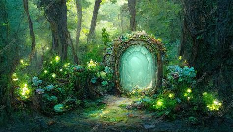 Portail Magique Fantastique Dans La Forêt Mystique De Conte De Fées