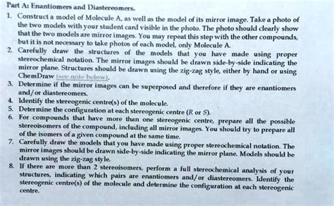 SOLVED Fart A Enantiomers And Diastereomers Construct A Model Of Molecule A As Well As The