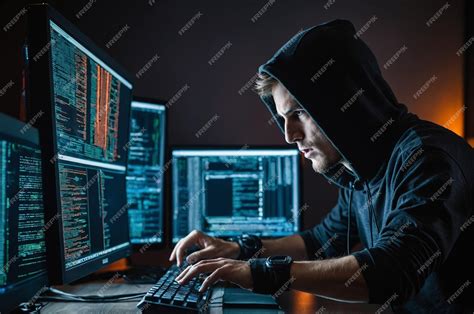 Hacker Attacking Computer System Wth Firewall Ecryption Premium Ai Generated Image