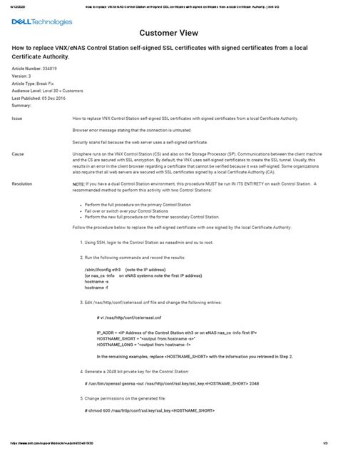 how to replace vnx enas control station self signed ssl certificates