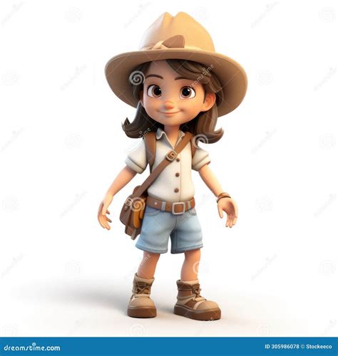 Adventurous Cartoon Character Chloe In Brown Cargo Shorts And Hat