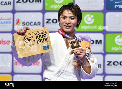 Doha Qatar 8 May 2023 Abe Hifumi Of Japan Posing On The Podium With