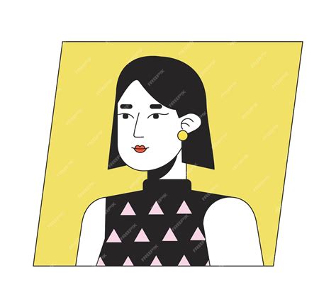 Premium Vector Serious Asian Woman With Short Hair Flat Color Cartoon