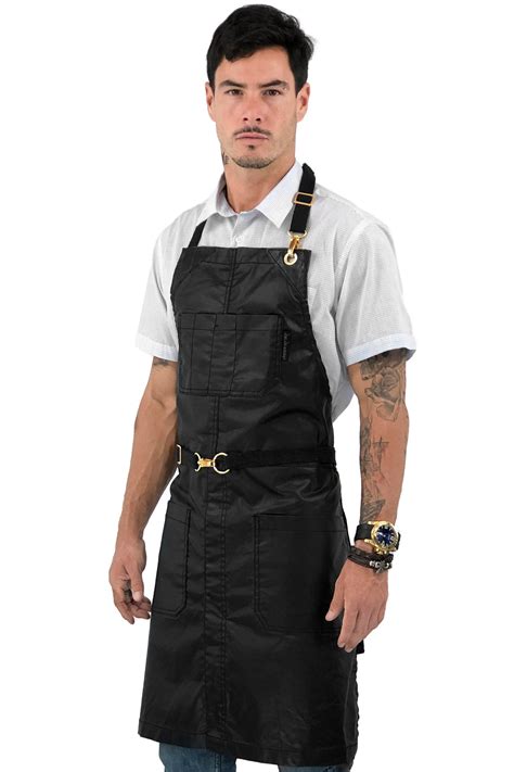Salon Apron No Tie Coated Black Golden Hardware Apron Aprons For