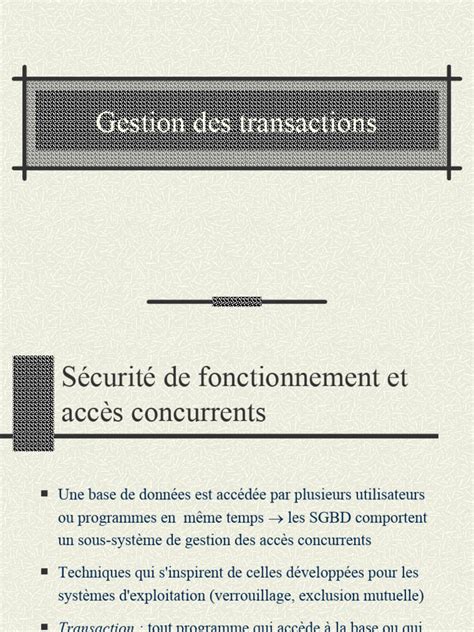 3 Gestion Des Transactions Pdf Bases De Données Données