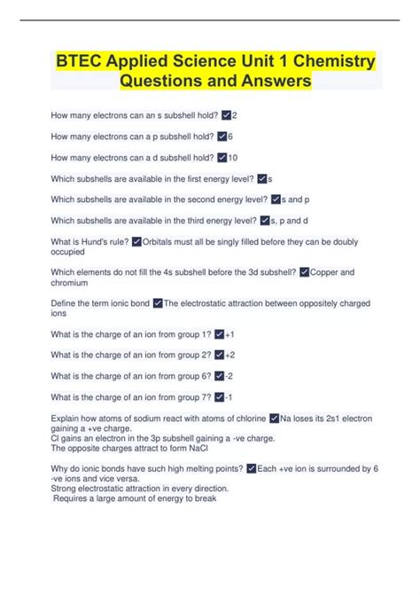 Btec Applied Science Unit 1 Chemistry Questions And Answers Btec Applied Science Stuvia Us