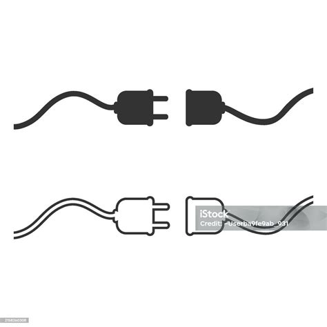 Electric Plug And Outlet Socket Unplugged Line Icon In Flat Vector Illustration Stock