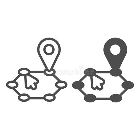 Location Pin And Route With Mouse Cursor Line And Solid Icon