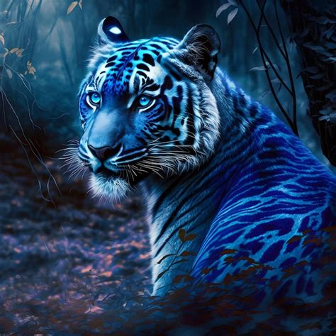 Premium Ai Image A Blue Tiger With A Black And White Tiger On It