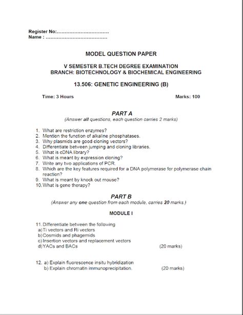 Kerala University B Tech Genetic Engineering B 2016 Question Paper University Question Papers