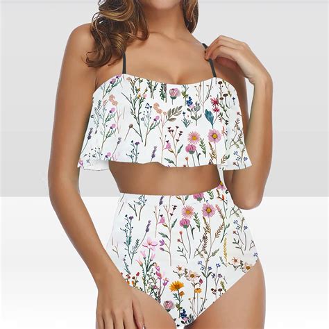 Amidoa Women Plus Size Swimsuit Strapy High Cut Swim Bottom Floral Bikini Sets Bikinis For Women
