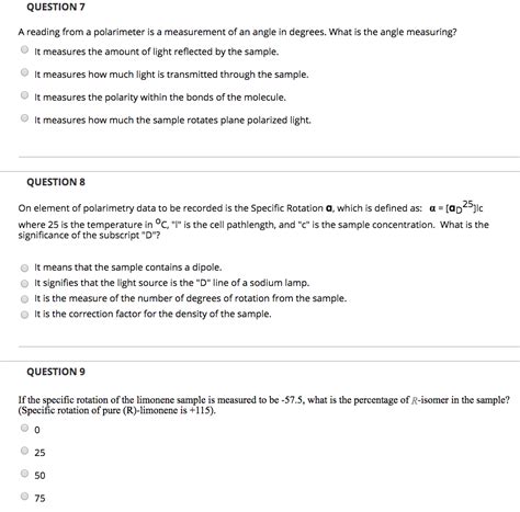 Solved Question 7 A Reading From A Polarimeter Is A