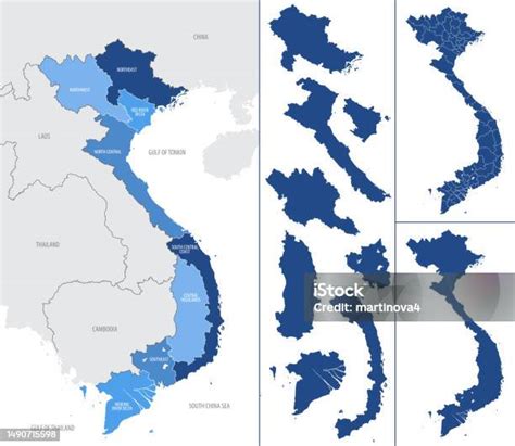 国の地域と省への行政区画を持つベトナムの詳細なベクター画像青地図 ベトナムのベクターアート素材や画像を多数ご用意 ベトナム