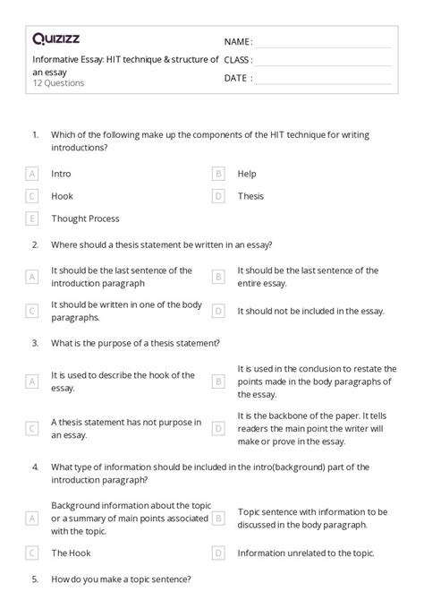 50 Informative Essay Structure Worksheets On Quizizz Free And Printable