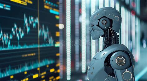 3d Rendering Of A Humanoid Robot Analyzing A Stock Market Chart With Trading Charts Stock
