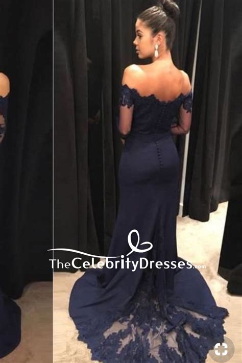 Dark Navy Mermaid Lace Prom Dress With Long Sleeves Thecelebritydresses
