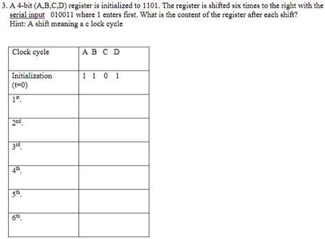 3 A 4 Bit Abcd Register Is Initialized To 1101 The Register Is Shifted Six Times To The