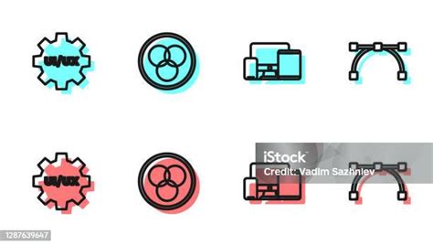 세트 라인 모니터 모바일 태블릿 Ui Ux 디자인 Rgb 및 Cmyk 색상 믹싱 및 베지어 곡선 아이콘 벡터 Cmyk에 대한 스톡 벡터 아트 및 기타 이미지 Istock