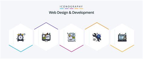 Web Design And Development 25 Filledline Icon Pack Including Html Coding Idea Gear Setting