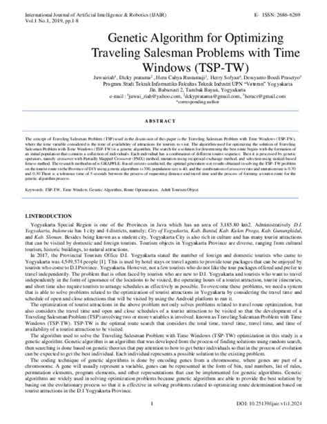 Pdf Genetic Algorithm For Optimizing Traveling Salesman Problems With Time Windows Tsp Tw