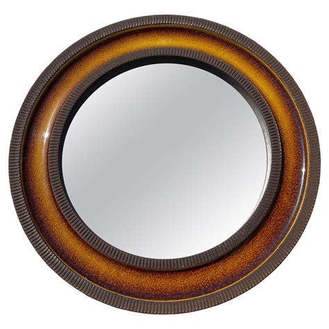 Eric Reiff Round Ochre Danish Modern Ceramic Wall Mirror 1960s For