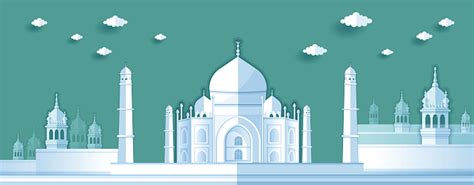 여행 배너 또는 엽서 그림에 대 한 타지마 할과 유명한 명소 인도의 파노라마 종이 아트 스타일 벡터 0명에 대한 스톡 벡터 아트 및 기타 이미지 Istock