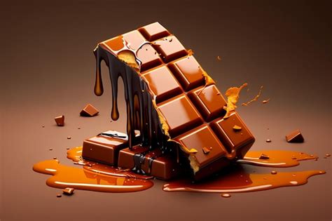 Premium Ai Image A Chocolate Bar With Caramel Sauce Dripping Down It