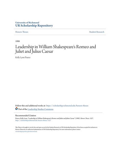 Pdf Leadership In William Shakespeares Romeo And Juliet And