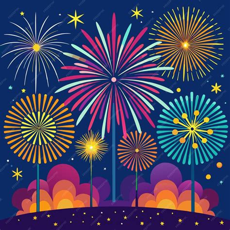Premium Vector Colorful Fireworks Exploding In The Night Sky With Stars