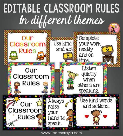 20 Editable Classroom Rule Posters In Different Themes Nylas Crafty