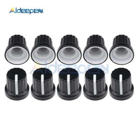 10 Pcs 6mm 샤프트 구멍 직경 플라스틱 나사산 널링 전위차계 손잡이 캡 Wh148 전위차계 회전 캡 스위치 캡