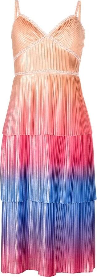 Marchesa Notte Gradient Effect Tiered Midi Dress Shopstyle