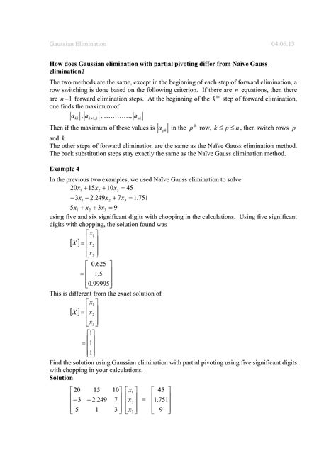 SOLUTION Gauss Elimination With Partial Pivoting Studypool