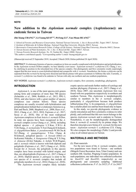 Pdf New Addition To The Asplenium Normale Complex Aspleniaceae An Endemic Forma In Taiwan