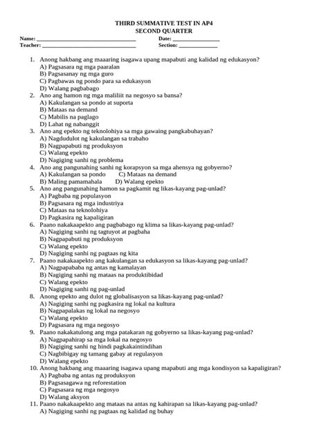 Third Summative Test In Ap4 Pdf