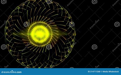 Abstract Glowing And Pulsating Green Sphere Consuming Energy Isolated On Black Background