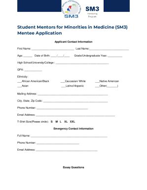 Fillable Online Student Mentors For Minorities In Medicine SM3 Mentee