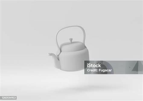 창조적 인 최소한의 종이 아이디어 흰색 배경이있는 흰색 주전자개념 3d 렌더링 3d 그림 디지털 생성 이미지에 대한 스톡 사진 및 기타 이미지 Istock