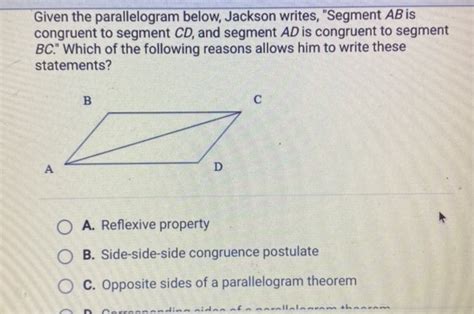 Given The Parallelogram Below Jackson Writes Studyx